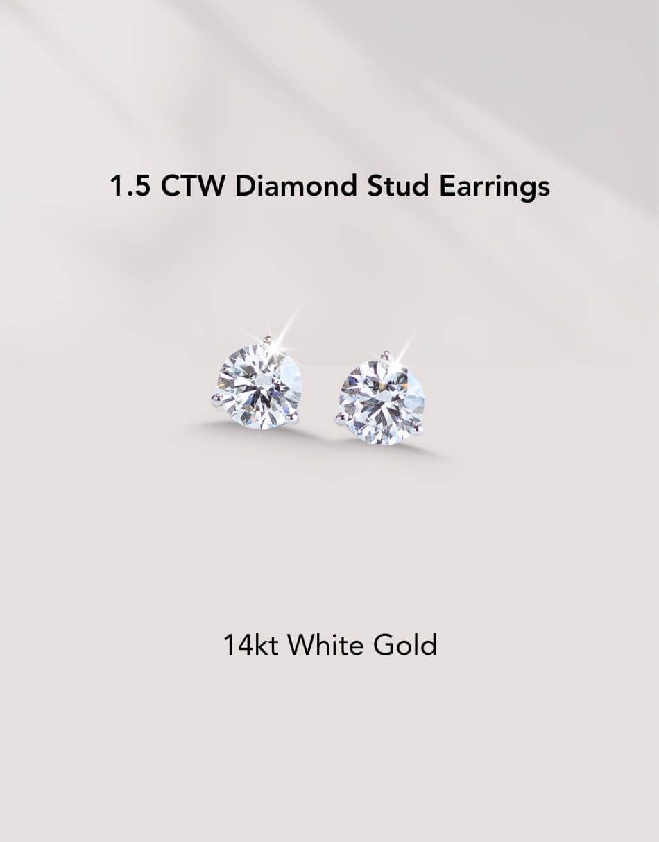 14K White Gold 1.5ct. TDW Solitaire Diamond Stud Earrings H I SI1 SI2
